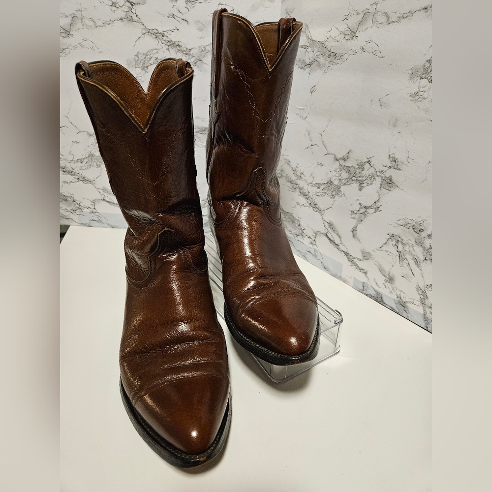 Lucchese Vintage Pull On Mens Cowboy Boots- Brown- Si… - Gem